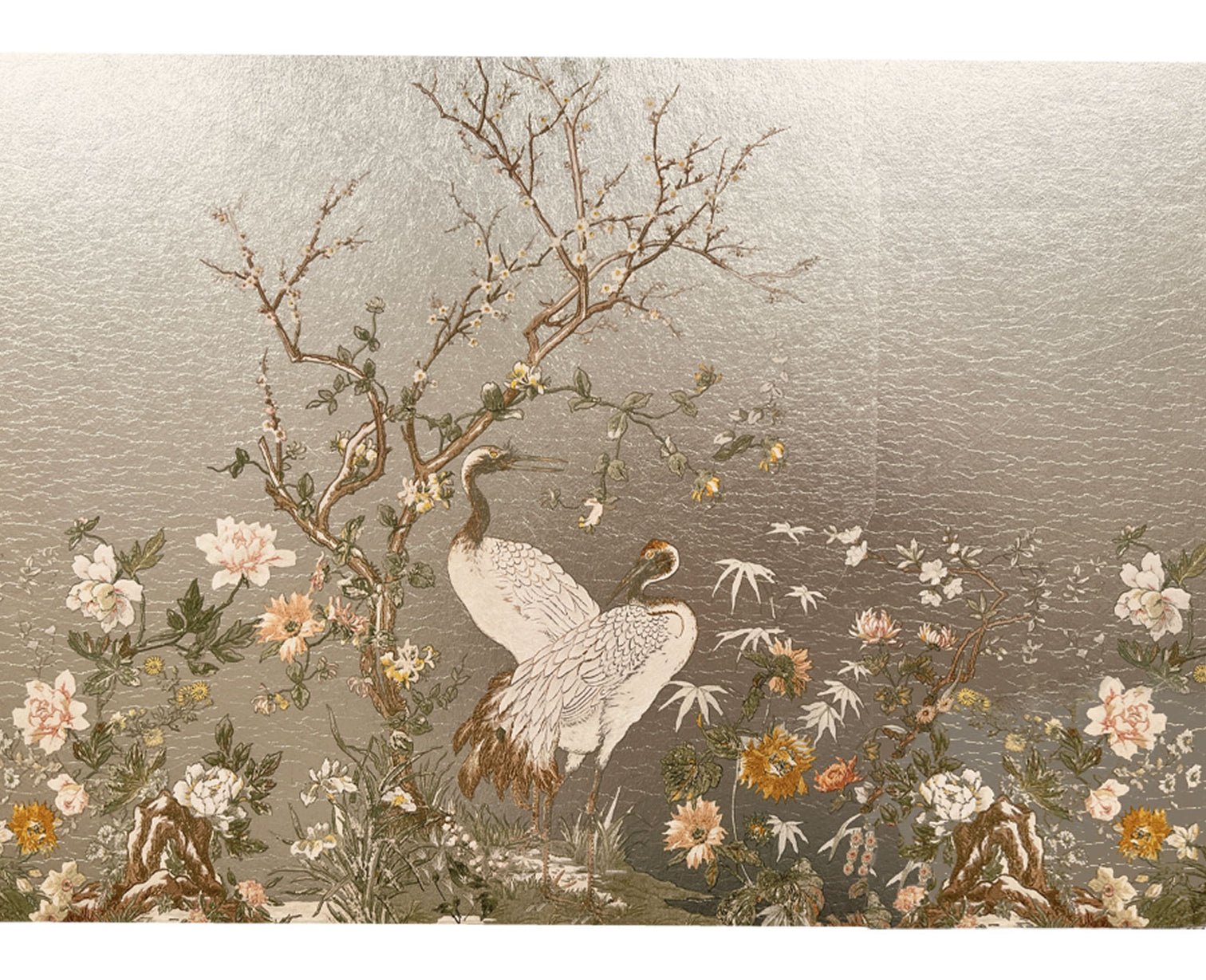 Japanese Cranes Mural – Walnut Wallpaper