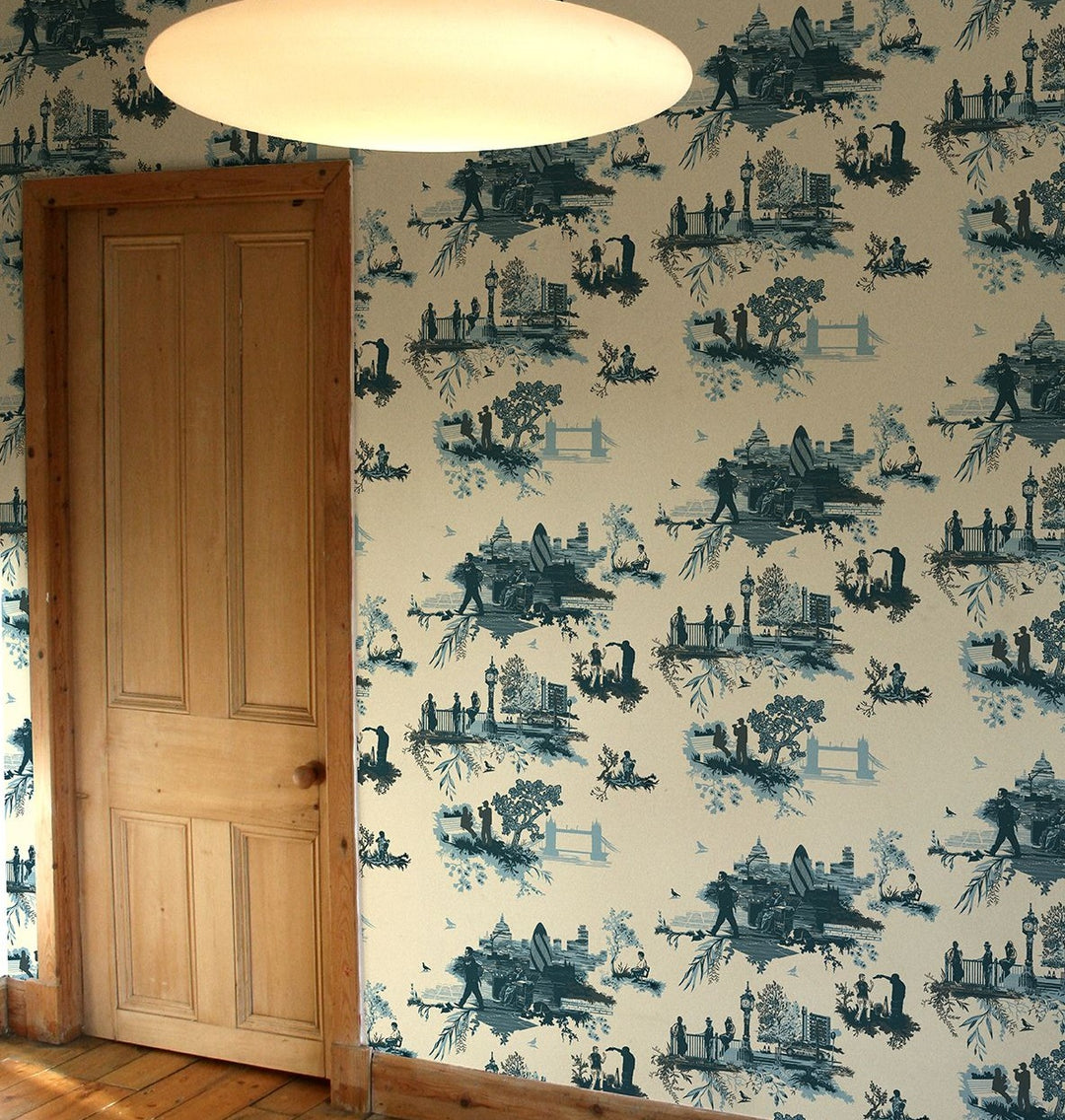 London Toile – Walnut Wallpaper