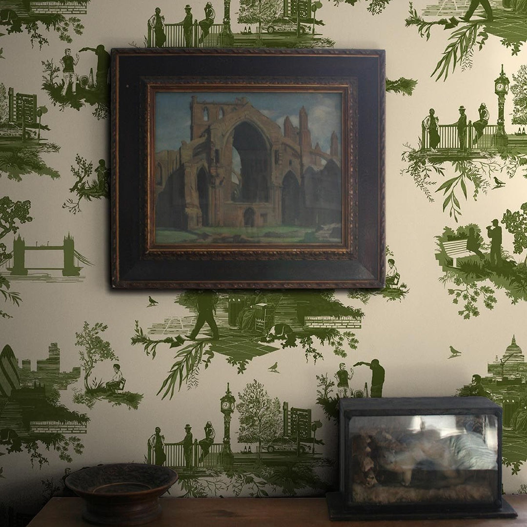 London Toile – Walnut Wallpaper