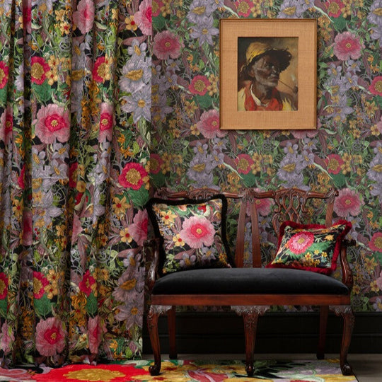 Berkeley Blooms Velvet Fabric – Walnut Wallpaper