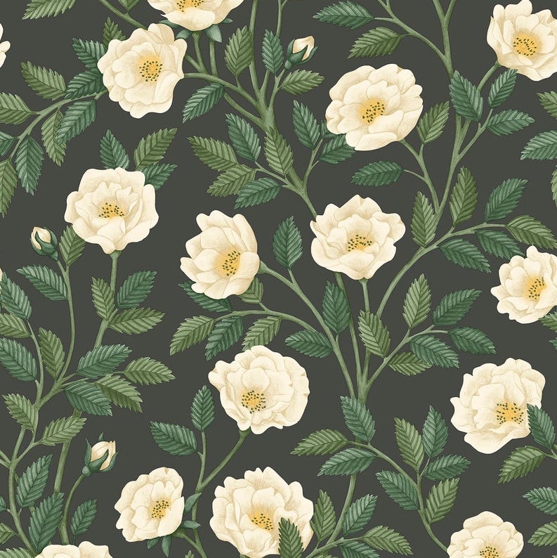 Hampton Roses – Walnut Wallpaper