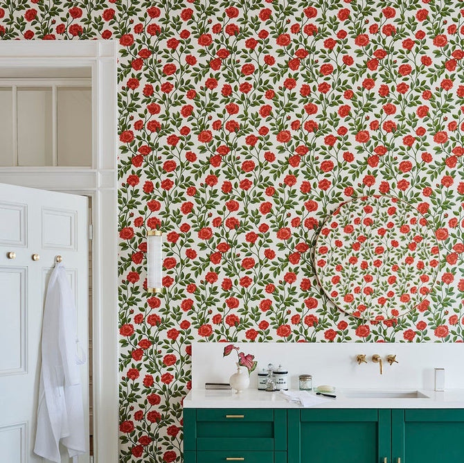 Hampton Roses – Walnut Wallpaper