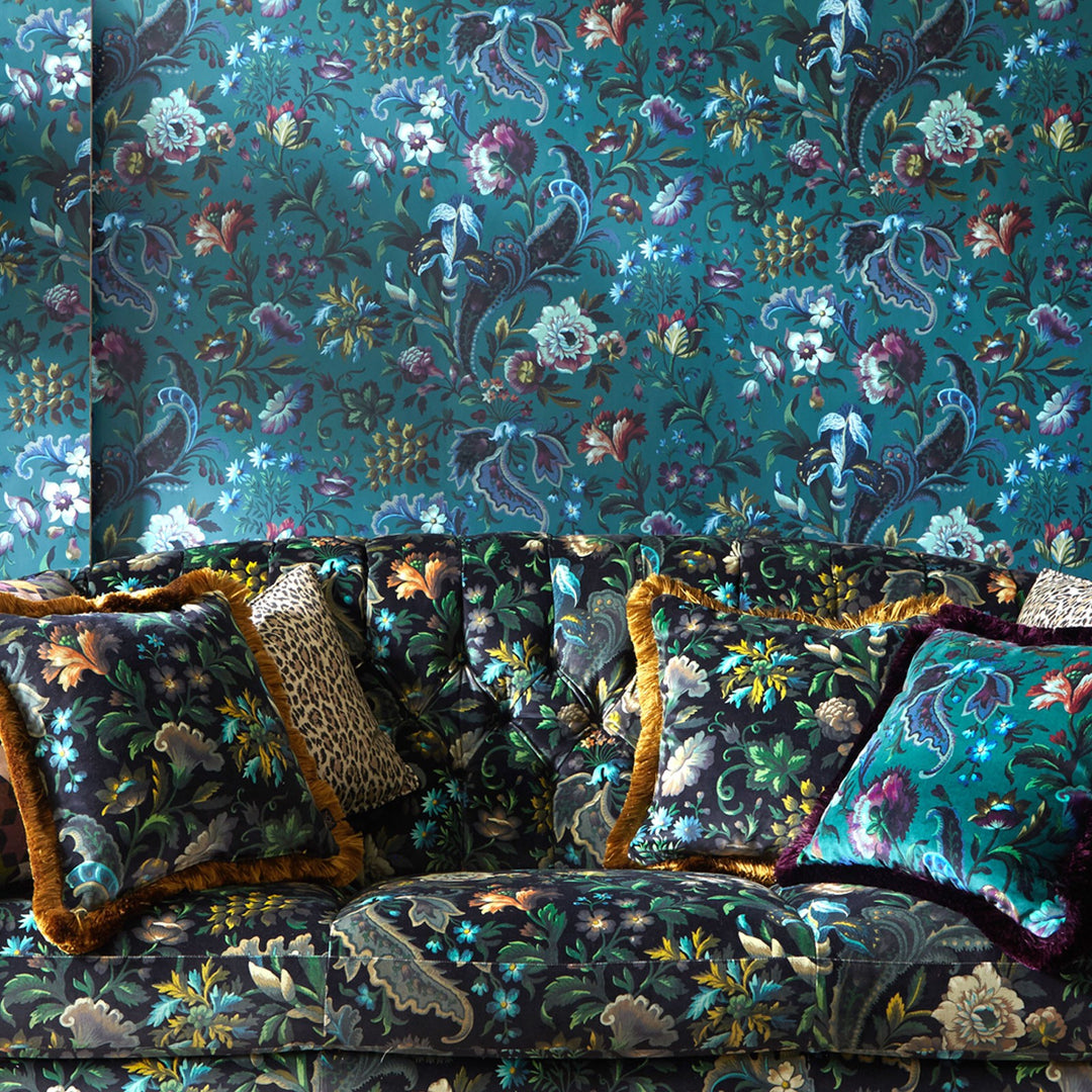 Florika Velvet Fabric – Walnut Wallpaper